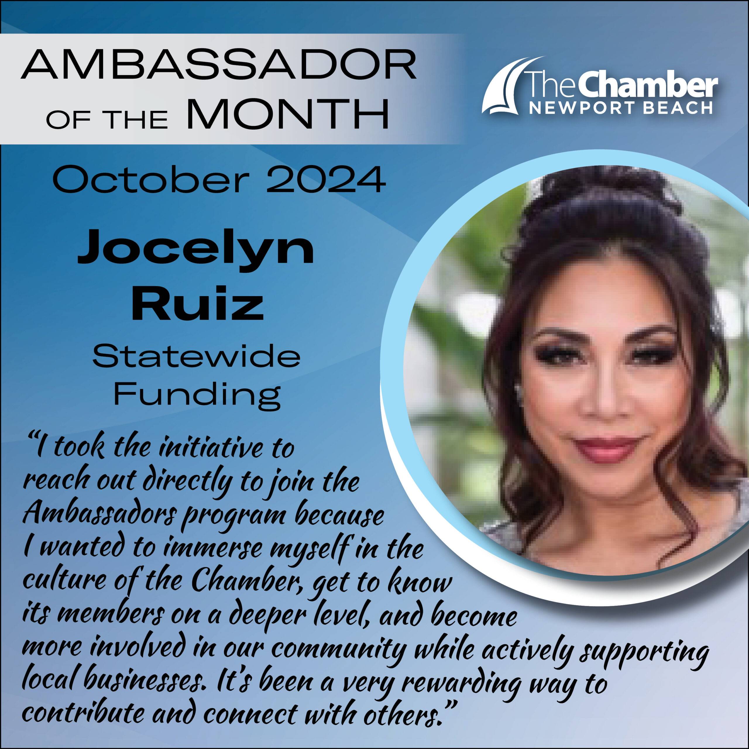 October 2024 Ambassador of the Month - Jocelyn Ruiz - Newport Beach ...